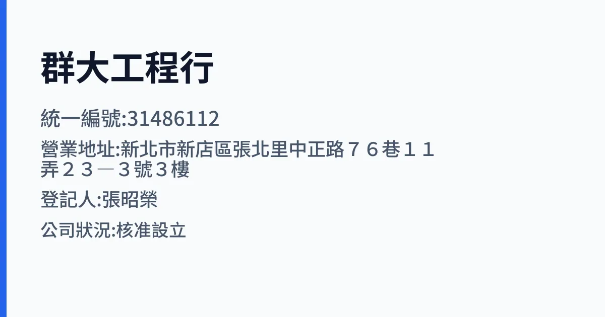 群大工程行 - 統編 31486112(新北市) 公司登記資料與營業項目詳細圖表