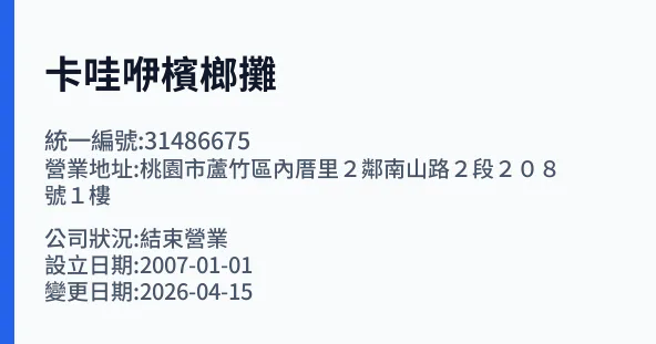 卡哇咿檳榔攤的照片-統編 31486675(桃園市) 公司登記資料與營業項目詳細圖表