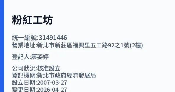 粉紅工坊的照片-統編 31491446(新北市) 公司登記資料與營業項目詳細圖表