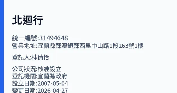 北迴行的照片-統編 31494648(宜蘭縣) 公司登記資料與營業項目詳細圖表