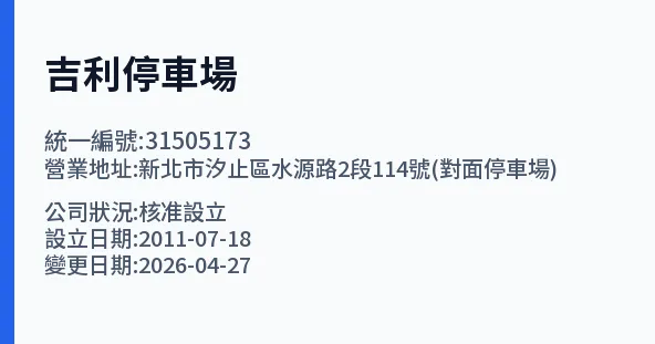 吉利停車場的照片-統編 31505173(新北市) 公司登記資料與營業項目詳細圖表