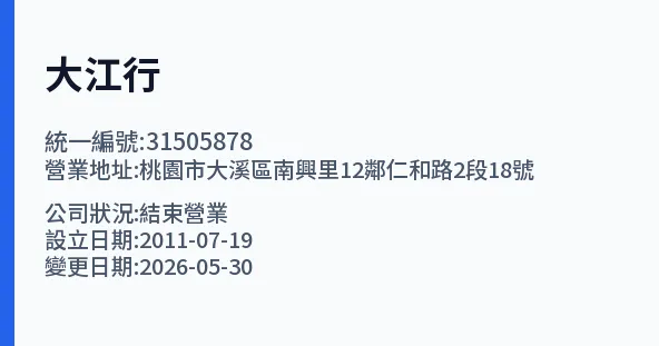 大江行的照片-統編 31505878(桃園市) 公司登記資料與營業項目詳細圖表