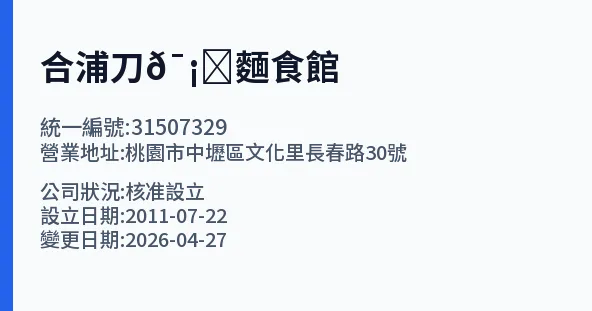 合浦刀切麵食館的照片-統編 31507329(桃園市) 公司登記資料與營業項目詳細圖表