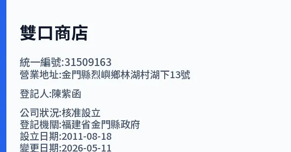 雙口商店的照片-統編 31509163(金門縣) 公司登記資料與營業項目詳細圖表