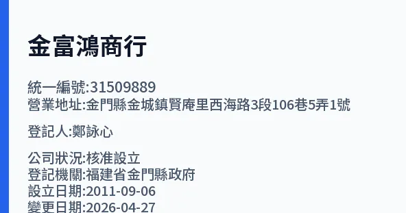 金富鴻商行的照片-統編 31509889(金門縣) 公司登記資料與營業項目詳細圖表