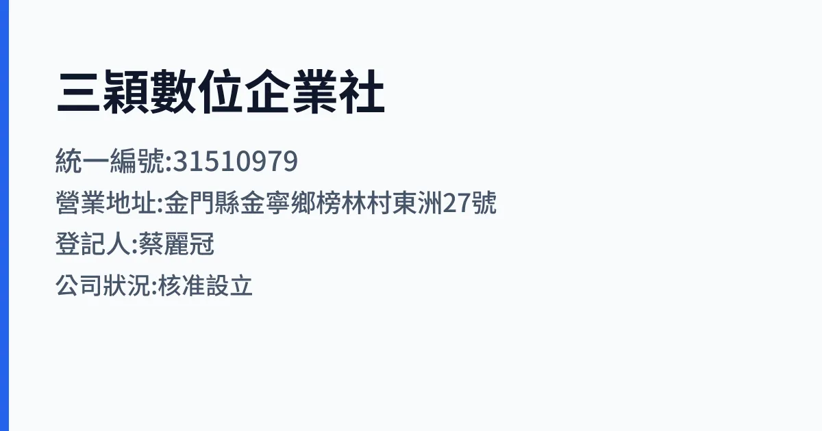 三穎數位企業社 - 統編 31510979(金門縣) 公司登記資料與營業項目詳細圖表