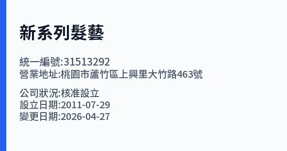 新系列髮藝的照片-統編 31513292(桃園市) 公司登記資料與營業項目詳細圖表