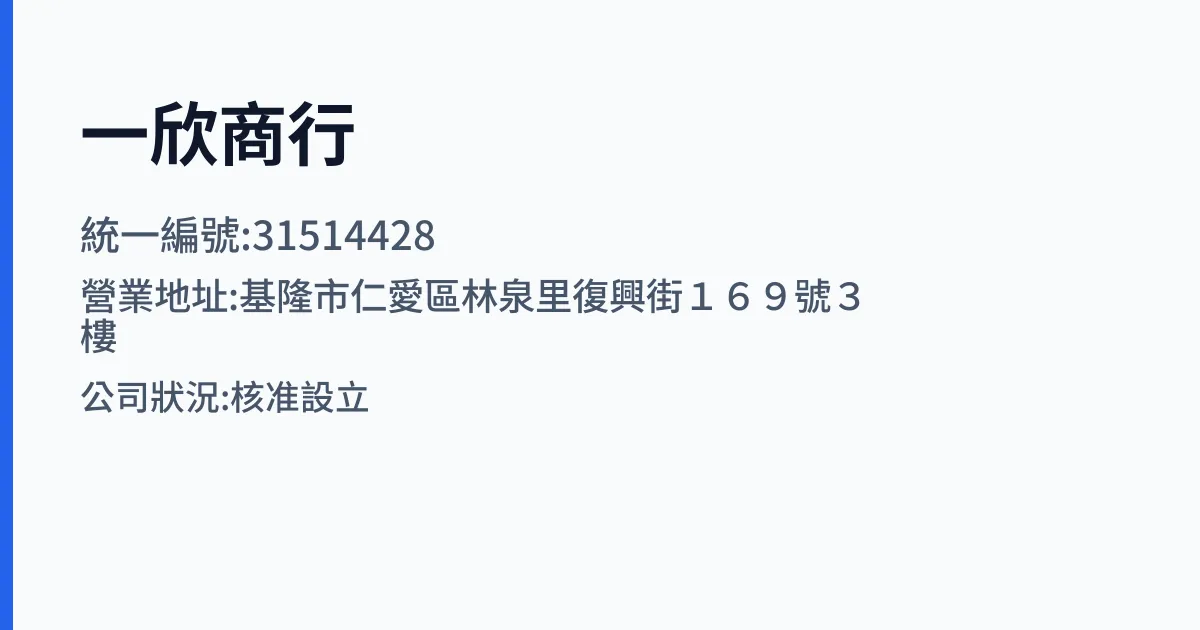 一欣商行 - 統編 31514428(基隆市) 公司登記資料與營業項目詳細圖表