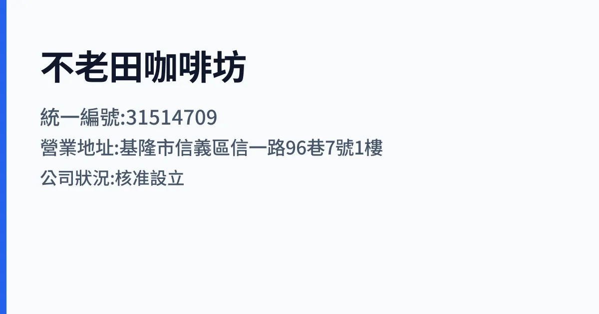不老田咖啡坊 - 統編 31514709(基隆市) 公司登記資料與營業項目詳細圖表