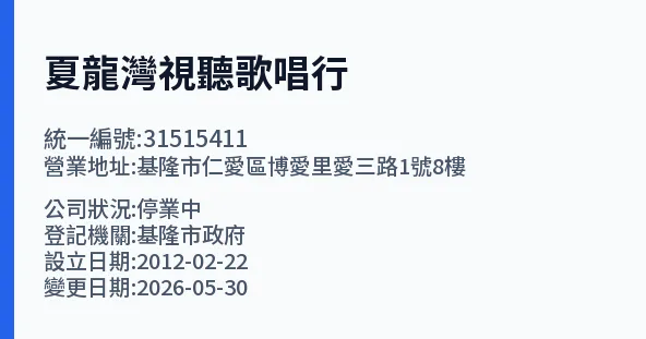 夏龍灣視聽歌唱行的照片-統編 31515411(基隆市) 公司登記資料與營業項目詳細圖表