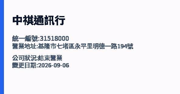 中祺通訊行的照片-統編 31518000(基隆市) 公司登記資料與營業項目詳細圖表