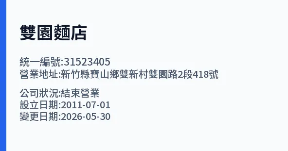 雙園麵店的照片-統編 31523405(新竹縣) 公司登記資料與營業項目詳細圖表