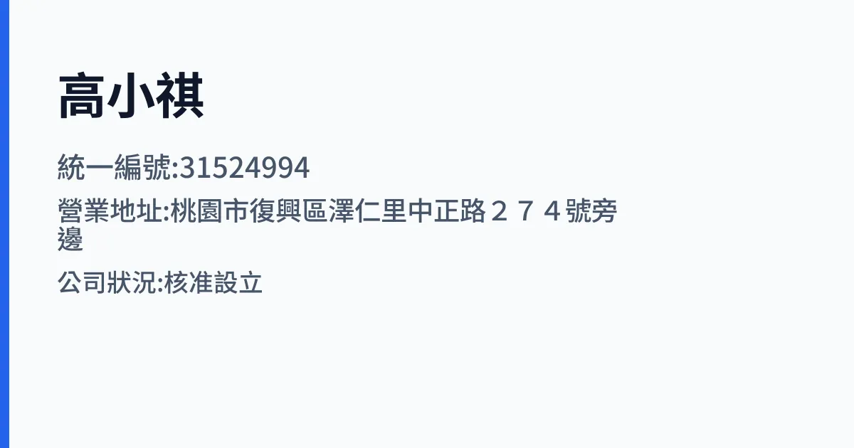 高小祺 - 統編 31524994(桃園市) 公司登記資料與營業項目詳細圖表