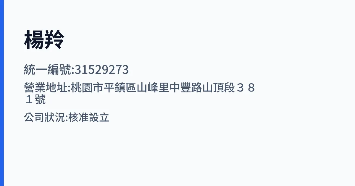 楊羚 - 統編 31529273（桃園市） 公司登記資料與營業項目詳細圖表