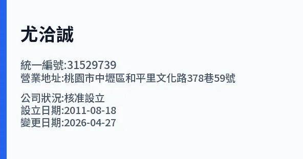 尤洽誠的照片-統編 31529739(桃園市) 公司登記資料與營業項目詳細圖表
