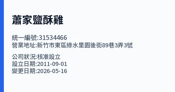 蕭家鹽酥雞的照片-統編 31534466(新竹市) 公司登記資料與營業項目詳細圖表