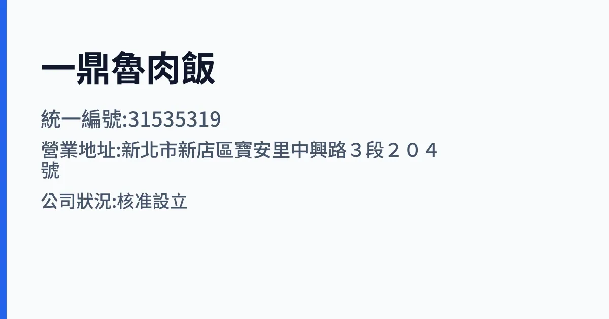 一鼎魯肉飯 - 統編 31535319(新北市) 公司登記資料與營業項目詳細圖表