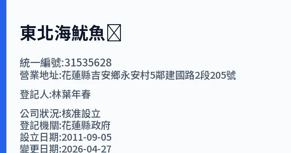 東北海魷魚焿的照片-統編 31535628(花蓮縣) 公司登記資料與營業項目詳細圖表