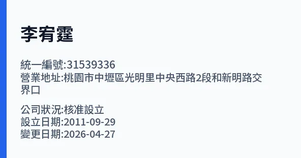 李宥霆的照片-統編 31539336(桃園市) 公司登記資料與營業項目詳細圖表