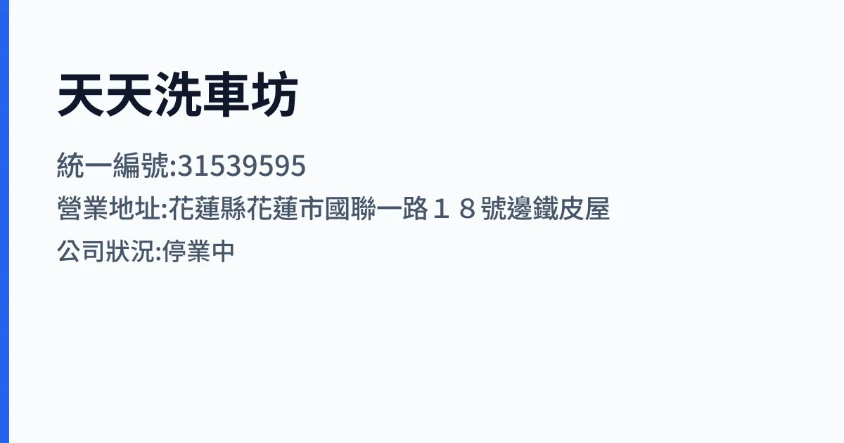 天天洗車坊 - 統編 31539595(花蓮縣) 公司登記資料與營業項目詳細圖表