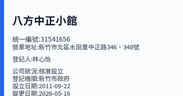 八方中正小館的照片-統編 31541656(新竹市) 公司登記資料與營業項目詳細圖表