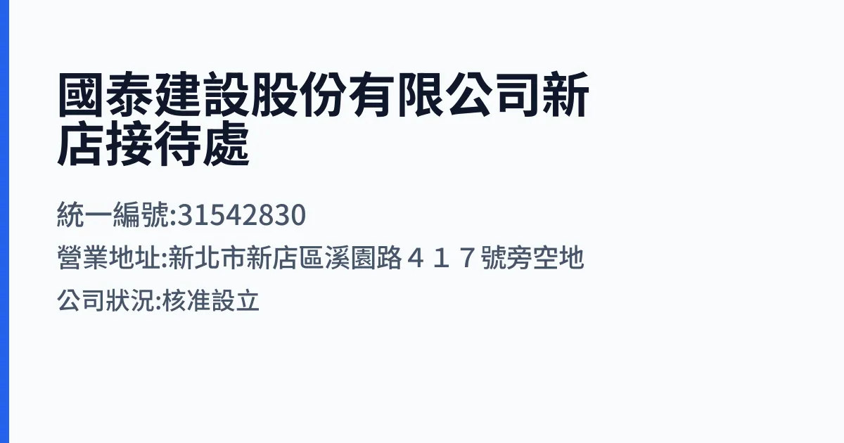 國泰建設股份有限公司新店接待處 - 統編 31542830(新北市) 公司登記資料與營業項目詳細圖表