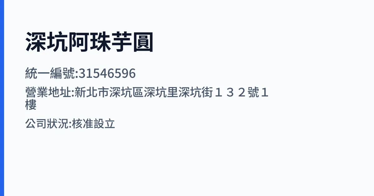 深坑阿珠芋圓 - 統編 31546596(新北市) 公司登記資料與營業項目詳細圖表