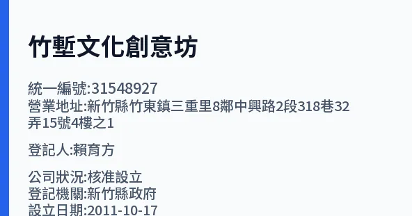 竹塹文化創意坊的照片-統編 31548927(新竹縣) 公司登記資料與營業項目詳細圖表