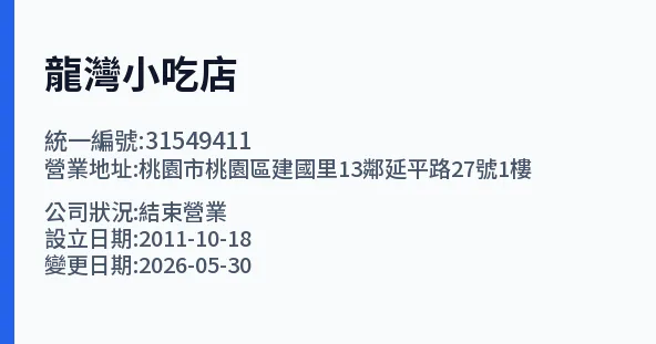 龍灣小吃店的照片-統編 31549411(桃園市) 公司登記資料與營業項目詳細圖表
