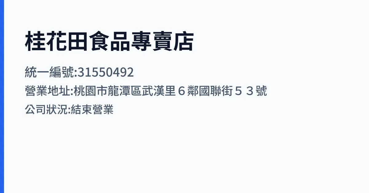 桂花田食品專賣店 - 統編 31550492(桃園市) 公司登記資料與營業項目詳細圖表