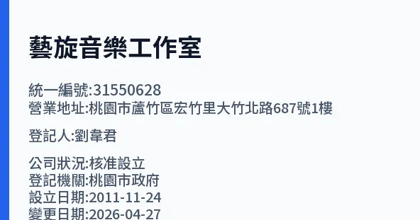 藝旋音樂工作室的照片-統編 31550628(桃園市) 公司登記資料與營業項目詳細圖表