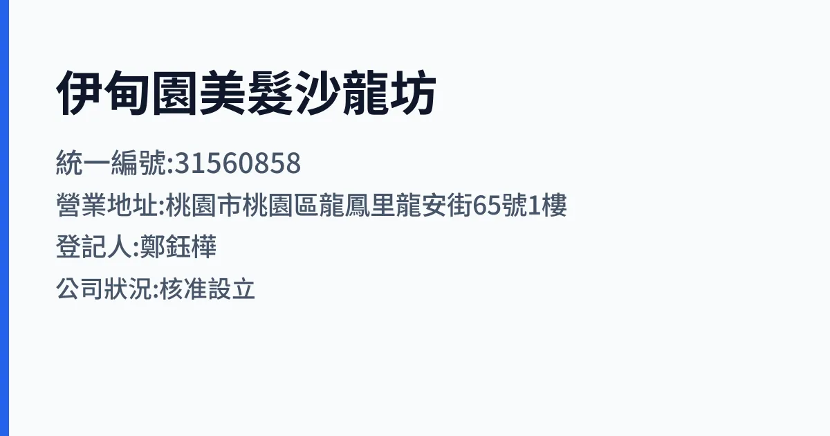 伊甸園美髮沙龍坊 - 統編 31560858(桃園市) 公司登記資料與營業項目詳細圖表