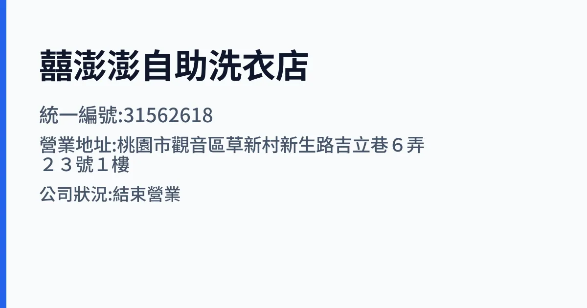 囍澎澎自助洗衣店 - 統編 31562618(桃園市) 公司登記資料與營業項目詳細圖表
