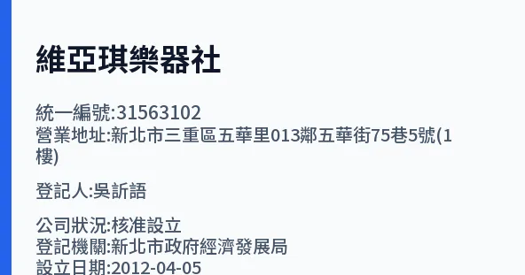 維亞琪樂器社的照片-統編 31563102(新北市) 公司登記資料與營業項目詳細圖表