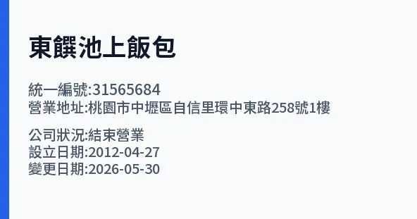 東饌池上飯包的照片-統編 31565684(桃園市) 公司登記資料與營業項目詳細圖表