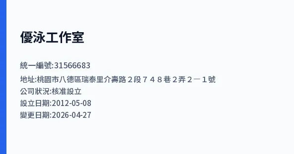優泳工作室的照片-統編 31566683(桃園市) 公司登記資料與營業項目詳細圖表
