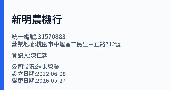 新明農機行的照片-統編 31570883(桃園市) 公司登記資料與營業項目詳細圖表