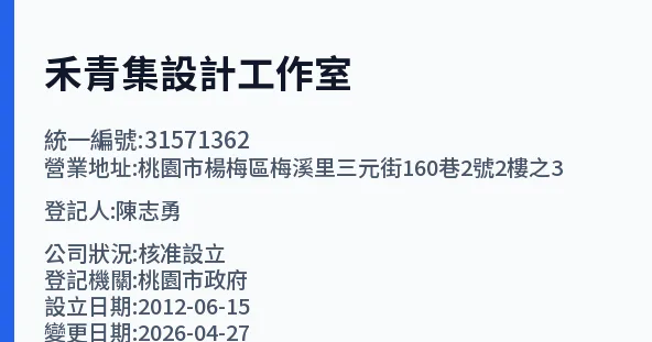 禾青集設計工作室的照片-統編 31571362(桃園市) 公司登記資料與營業項目詳細圖表