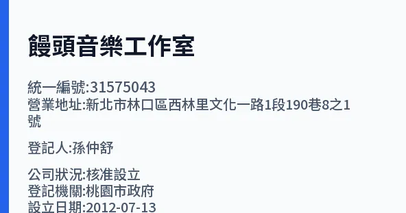 饅頭音樂工作室的照片-統編 31575043(新北市) 公司登記資料與營業項目詳細圖表