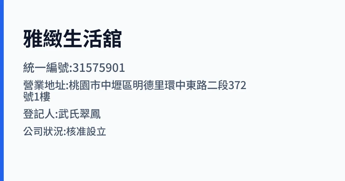 雅緻生活舘 - 統編 31575901(桃園市) 公司登記資料與營業項目詳細圖表