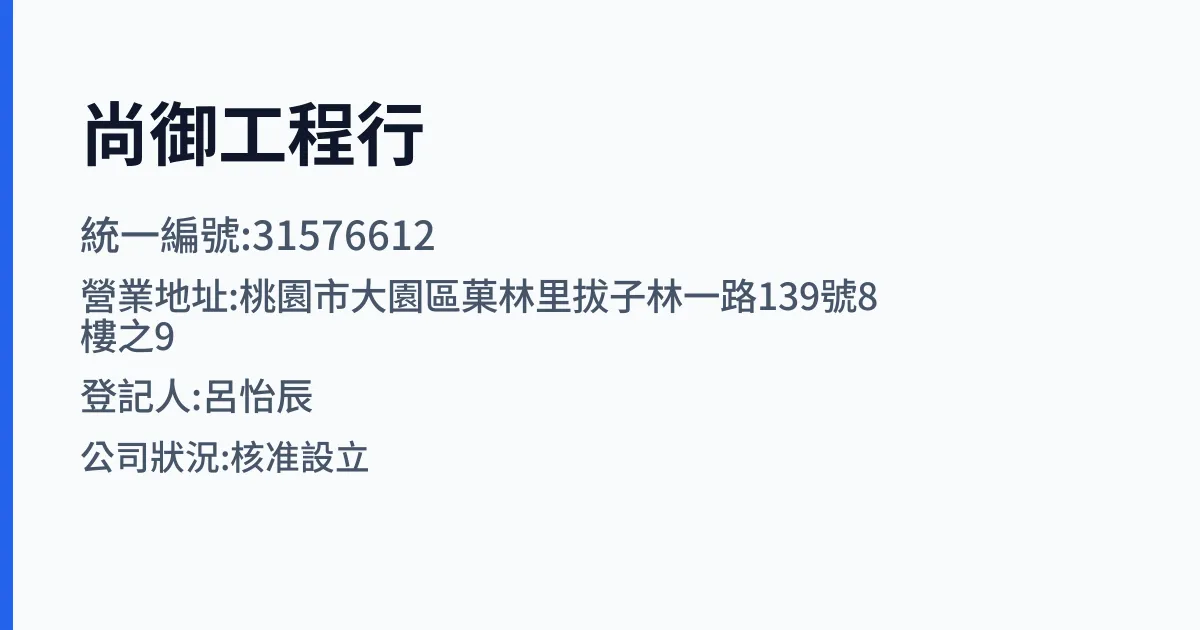 尚御工程行 - 統編 31576612(桃園市) 公司登記資料與營業項目詳細圖表
