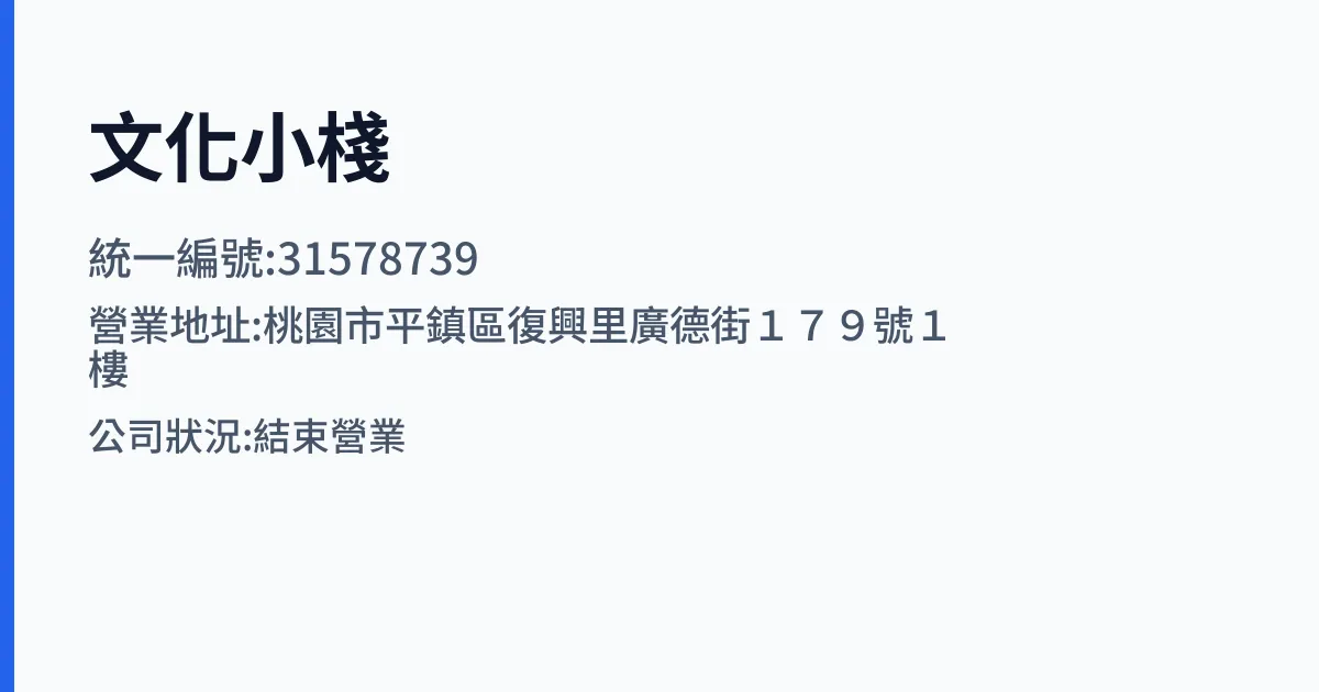 文化小棧 - 統編 31578739(桃園市) 公司登記資料與營業項目詳細圖表