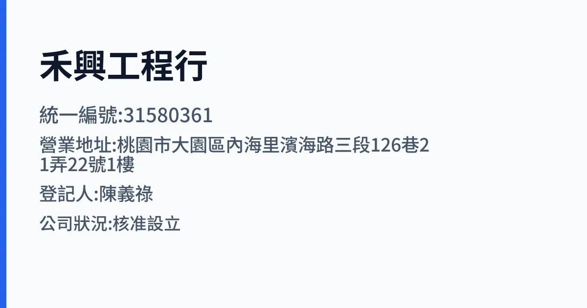 禾興工程行 - 統編 31580361(桃園市) 公司登記資料與營業項目詳細圖表