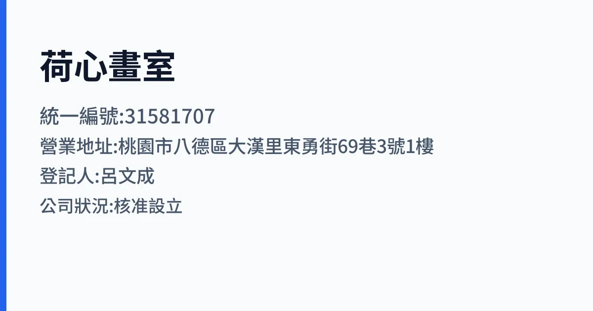 荷心畫室 - 統編 31581707(桃園市) 公司登記資料與營業項目詳細圖表