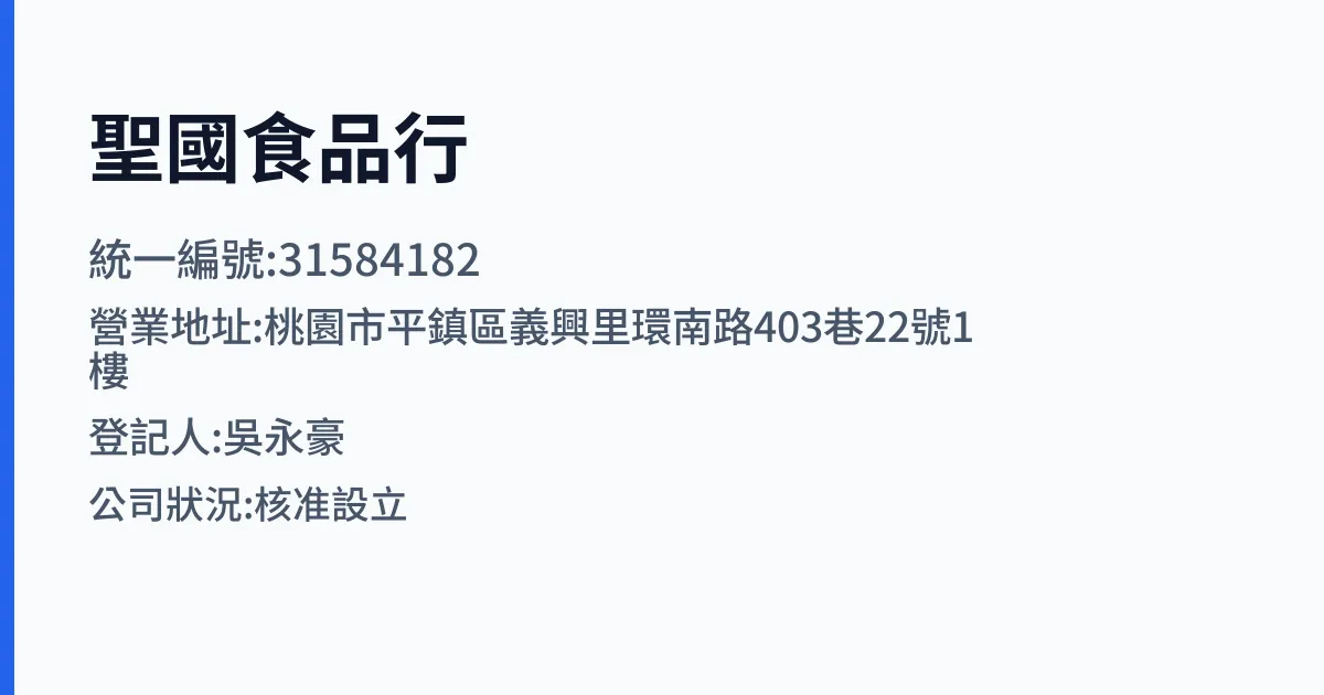 聖國食品行 - 統編 31584182(桃園市) 公司登記資料與營業項目詳細圖表