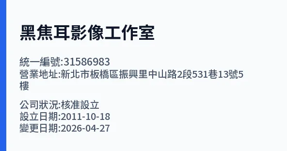 黑焦耳影像工作室的照片-統編 31586983(新北市) 公司登記資料與營業項目詳細圖表