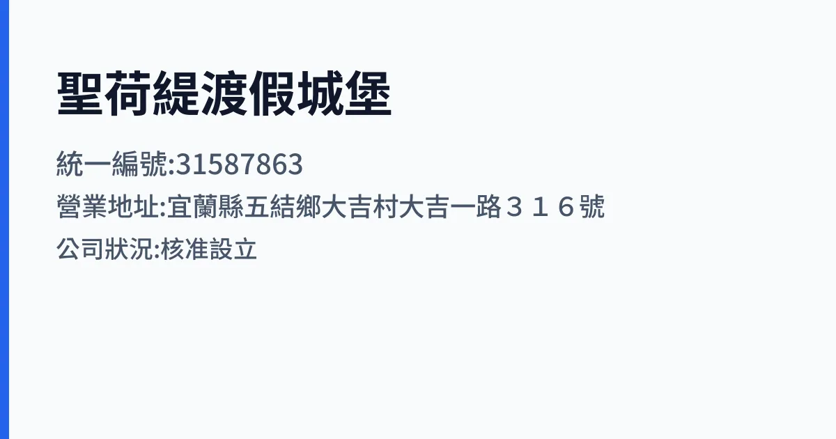 聖荷緹渡假城堡 - 統編 31587863(宜蘭縣) 公司登記資料與營業項目詳細圖表