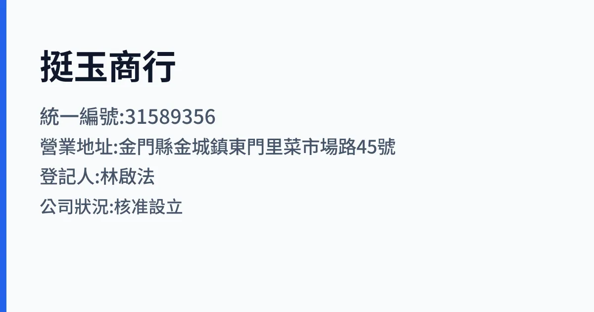 挺玉商行 - 統編 31589356(金門縣) 公司登記資料與營業項目詳細圖表