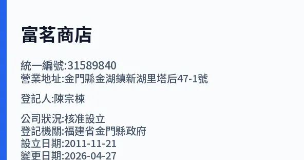 富茗商店的照片-統編 31589840(金門縣) 公司登記資料與營業項目詳細圖表