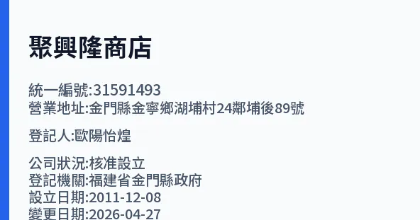聚興隆商店的照片-統編 31591493(金門縣) 公司登記資料與營業項目詳細圖表